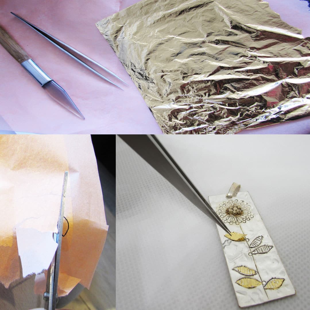 Keum-boo using thin foils (enamelling foils) of 24k gold