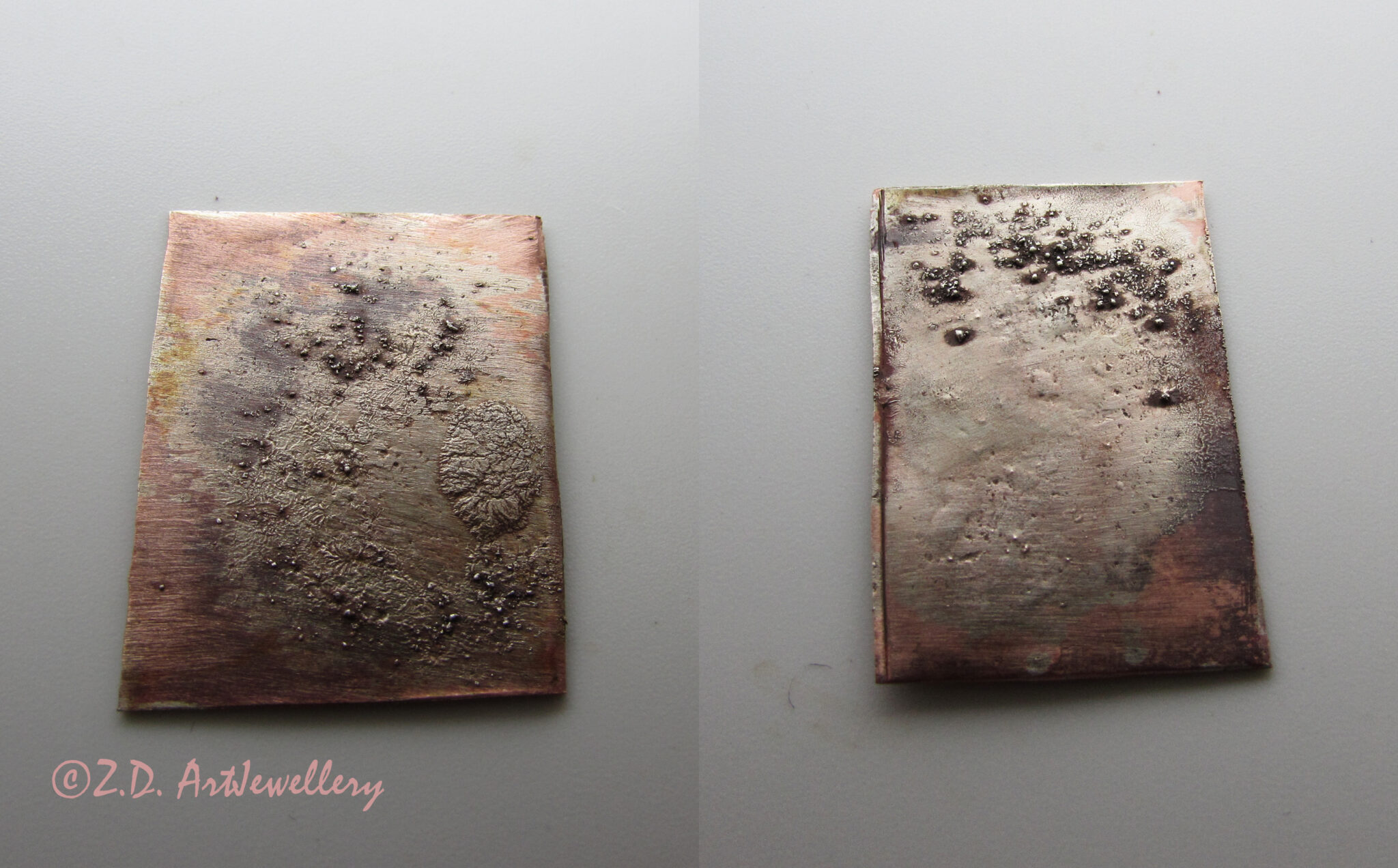 Texturing copper with silver dust, wire, granules and reticulated silver